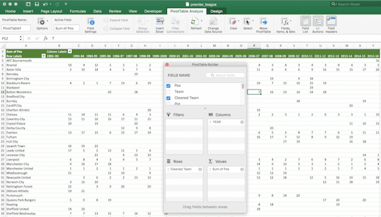 Excel tutorial: build a dynamic bump chart of the English Premier League