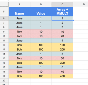 Running total calculations in Google Sheets, using Array Formulas