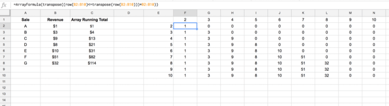 Running total calculations in Google Sheets, using Array Formulas