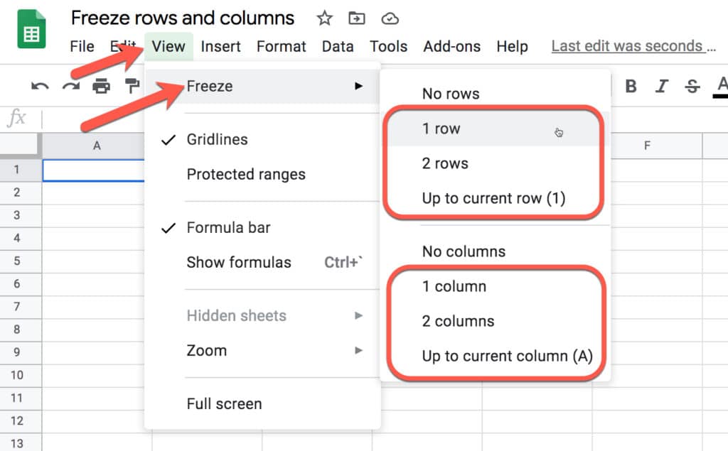 How To Freeze A Row In Google Sheets Including A Secret Shortcut