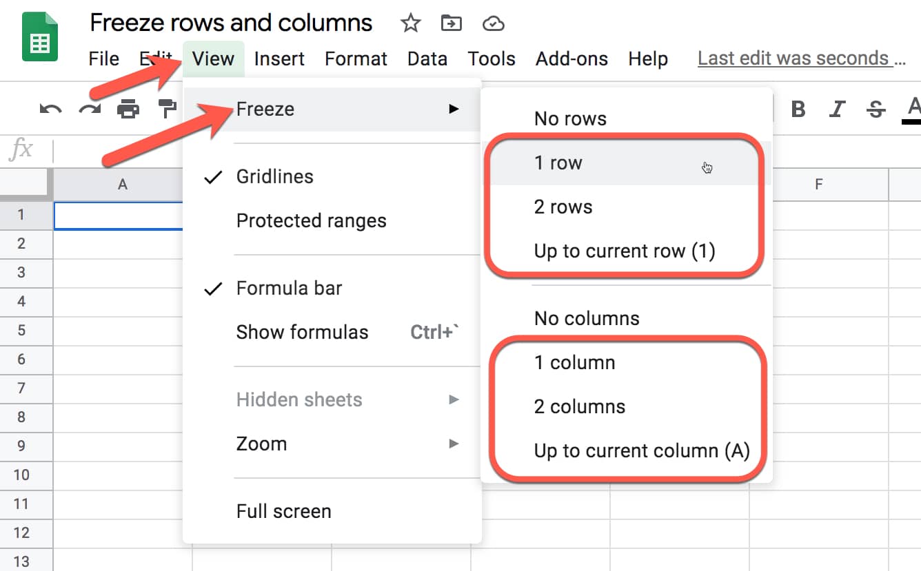 How To Freeze A Row In Google Sheets Including A Secret Shortcut