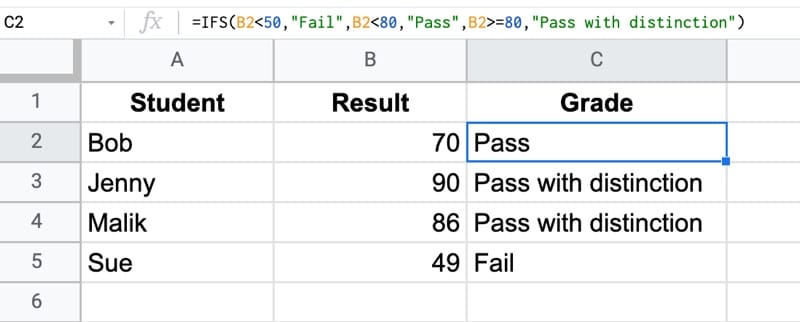 IFS Function in Google Sheets IFS Function in Google Sheets