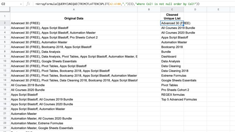 The FLATTEN Function in Google Sheets