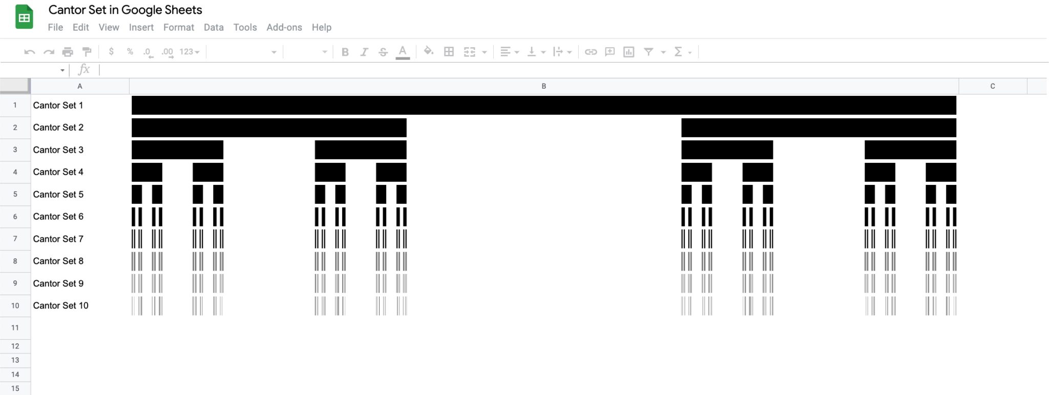 How To Draw The Cantor Set In Google Sheets