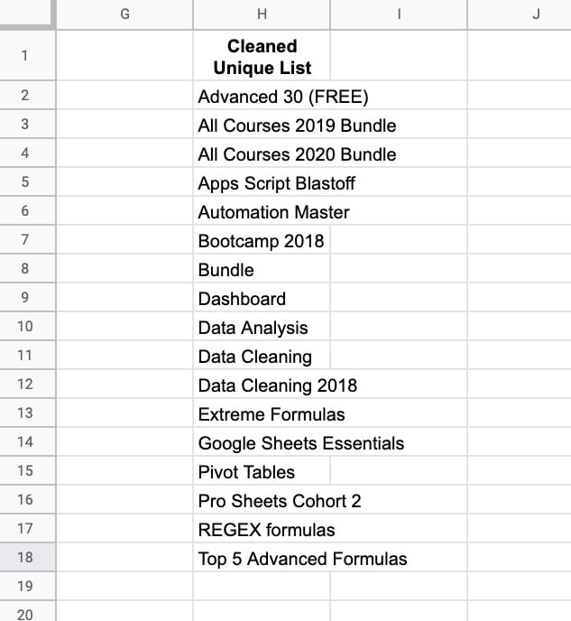 How To Get A Unique List Of Items From A Column With Grouped Words