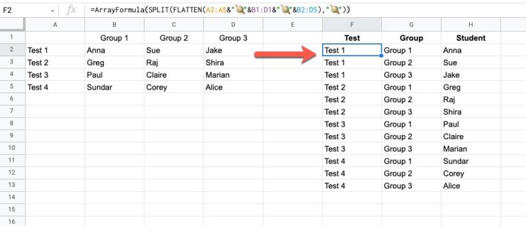 The FLATTEN Function in Google Sheets