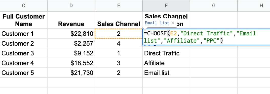 How To Use The Choose Function In Google Sheets