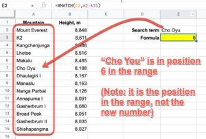 XMATCH Function in Google Sheets