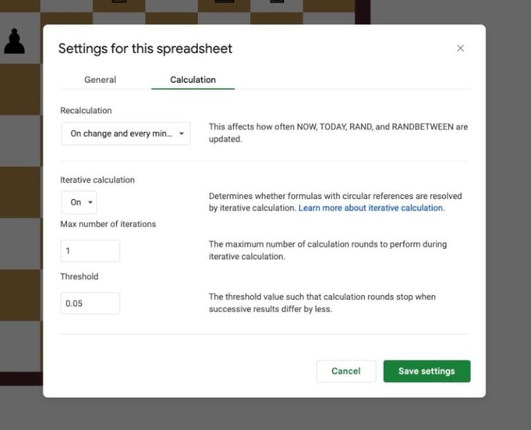 Chess Game Google Sheets Formula