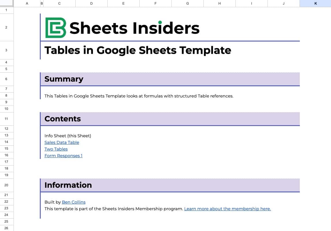 Sheets Insiders 6: Tables