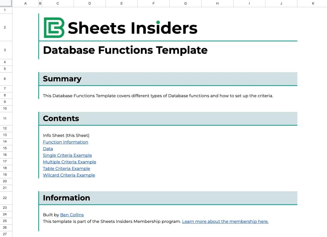 Sheets Insiders 7 Database Functions